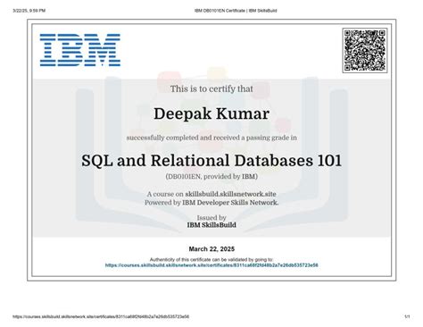 ibm sql dataanalytics relationaldatabases ibm skillsbuild learning… deepak kumar 24