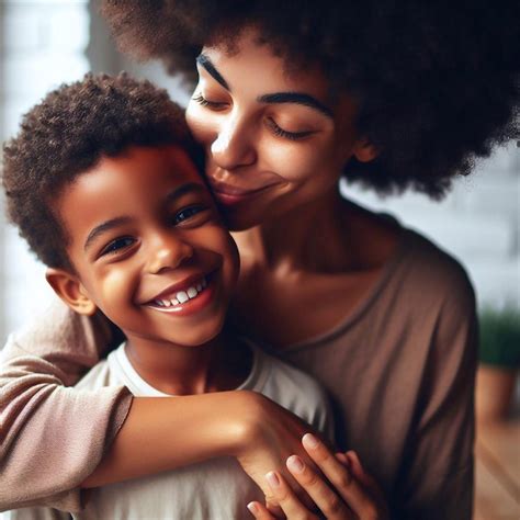 Premium Photo A Mother Hugging And Kissing Her Son With Love And