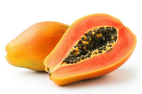 Premium Photo Whole And Half Of Ripe Papaya Fruit With Seeds Isolated