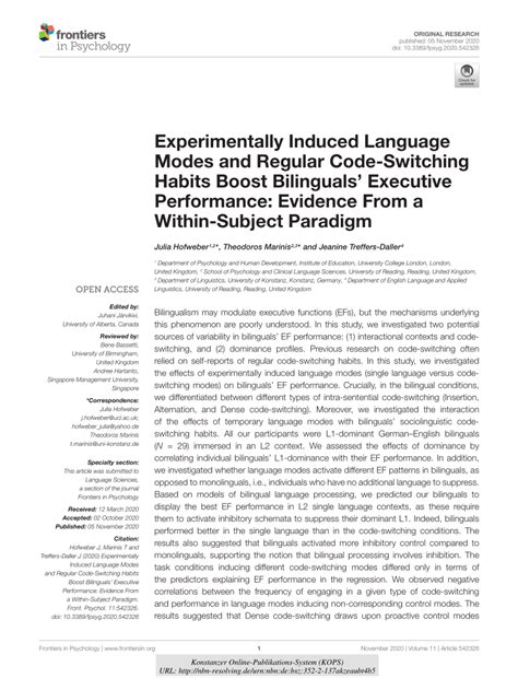 pdf experimentally induced language modes and regular code switching