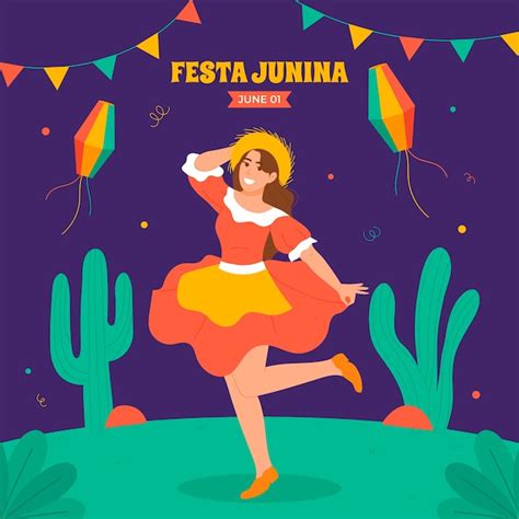 브라질 Festas Juninas 축하를위한 평면 그림 프리미엄 벡터
