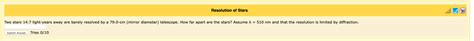 Solved Resolution Of Stars H Two Stars Light Years Chegg