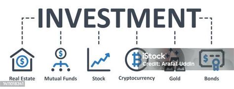 투자 아이콘 벡터 일러스트 레이 션 투자 사업 금융 재산 토지 주식 금 채권 인포 그래픽 템플릿 프레 젠 테이션 개념 배너