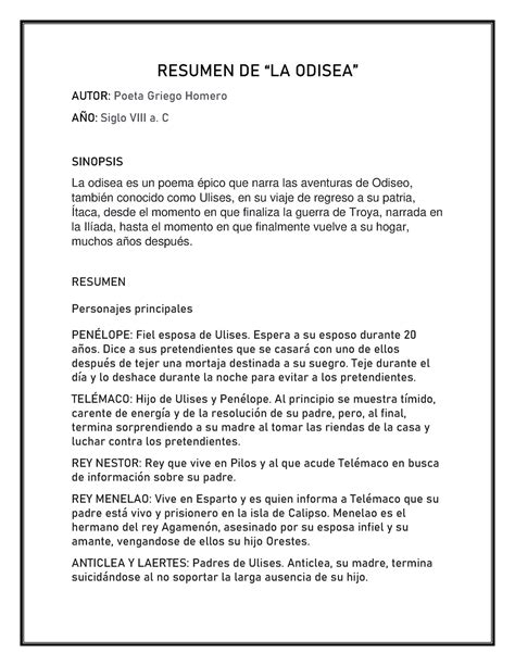 Resumen La Odisea RESUMEN DE