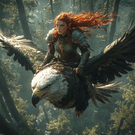Female Warrior With Red Hair Riding Eagle Ai Image Gallery Diffus