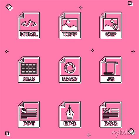 Set Html File Document Tiff  Xls Raw And Js Icon Vector • Wall