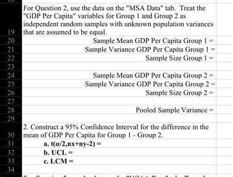 Solved For Question 2 Use The Data On The Msa Data Tab