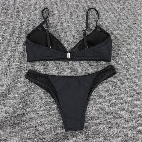 Черен бански костюм от две части с триъгълно горнище и прозрачни части Badu Bg