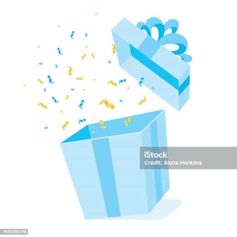 파란색 선물 상자를 열었습니다 색종이 조각이 상자 밖으로 날아갑니다 선물에 대한 스톡 벡터 아트 및 기타 이미지 선물 카지노 0명 Istock