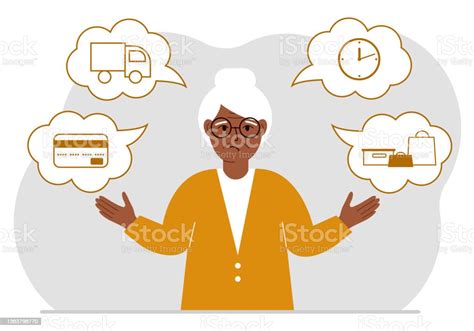 주문 및 배달 프로세스 개념 슬픈 할머니와 배달 주문의 단계 지불 배달 자동차 대기 시간 및 상품 및 구매 개념에 대한 스톡 벡터 아트 및 기타 이미지 Istock