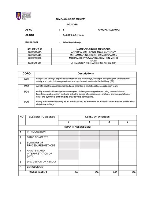 Lab Report Split Unitsystem AC ECM 346 BUILDING SERVICES OEL LEVEL
