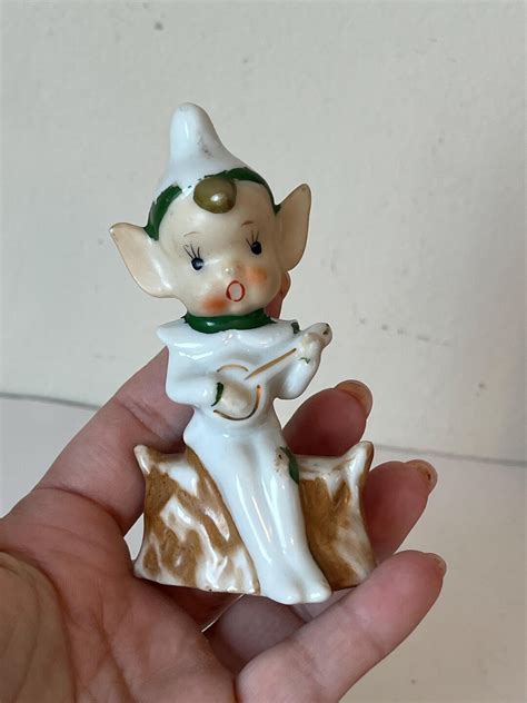 Vintage Pixie Elf With Banjo Figurine 1950s Japanese Collectible Elf Figurine Retro Decor