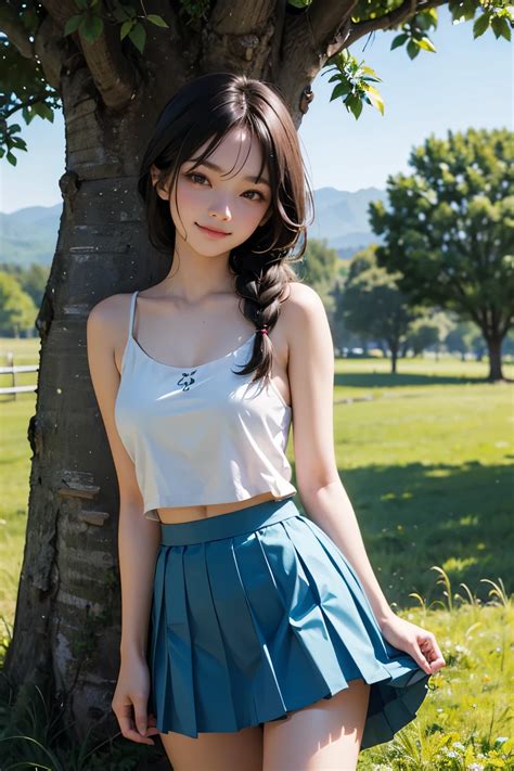 Arafed Asian Woman In A Skirt Posing In A Park Seaart Ai