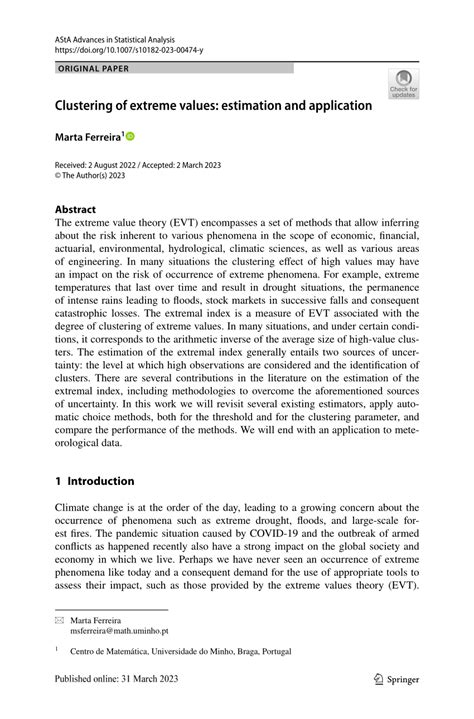pdf clustering of extreme values estimation and application