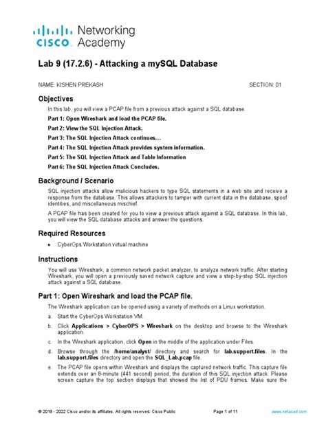 lab 9 17 2 6 attacking a mysql database pdf databases