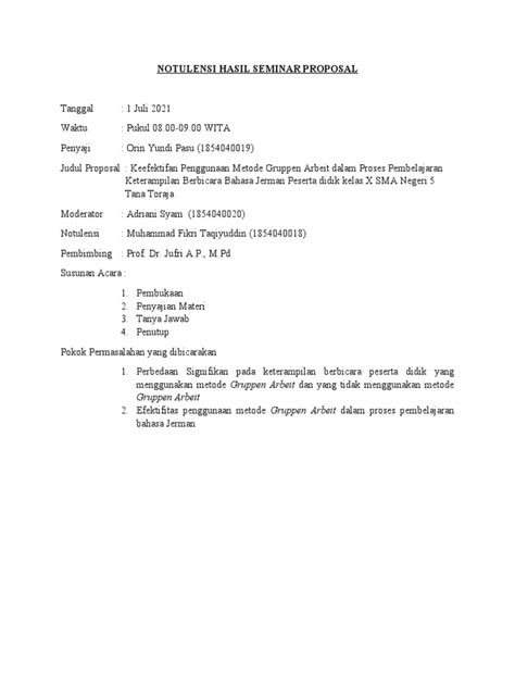 Notulensi Hasil Seminar Proposal Pdf