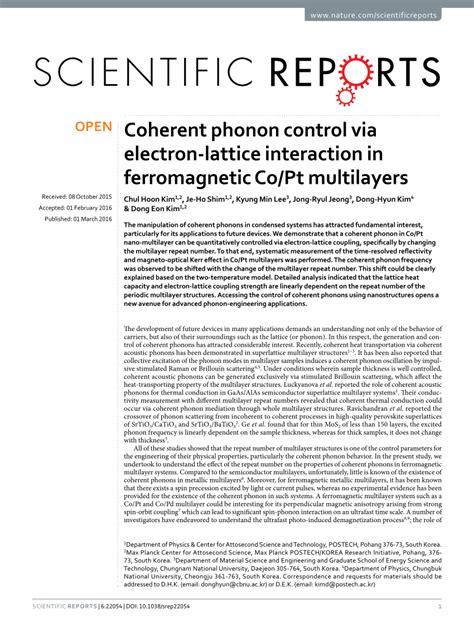 Pdf Coherent Phonon Control Via Electron Lattice Interaction In Ferromagnetic Copt Multilayers