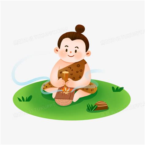 手绘原始人通钻木取火免抠元素PNG图片素材下载 元素PNG 熊猫办公