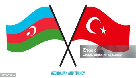 Vetores De Bandeiras Do Azerbaijão E Da Turquia Cruzadas E Agitando