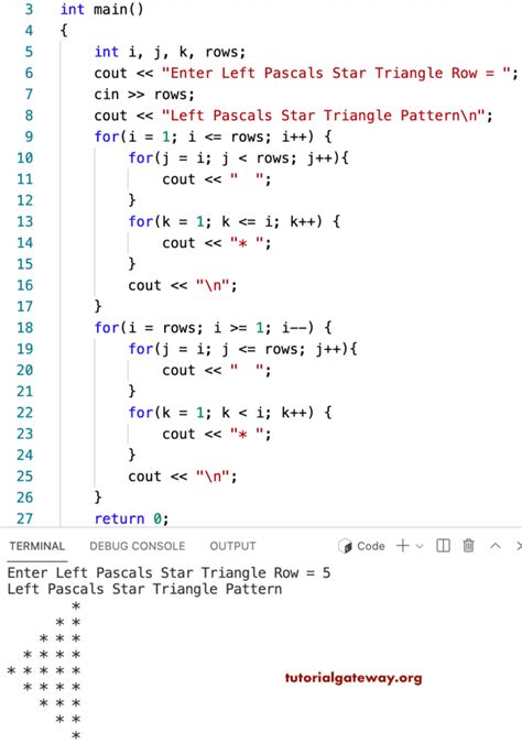 C Program To Print Left Pascals Star Triangle