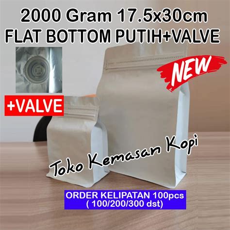 Jual Kemasan Kopi 1kg Flat Bottom Super Putih Alumunium Foil 2000