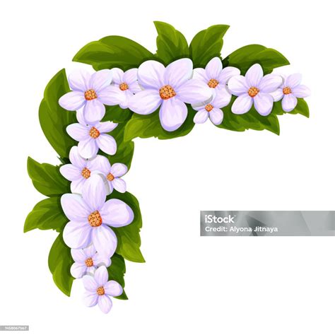 กรอบมุมดอกไม้ตกแต่งหรูหราในสไตล์การ์ตูนเส้นขอบแยกบนพื้นหลังสีขาว ภาพประกอบเวกเตอร์ ภาพประกอบ