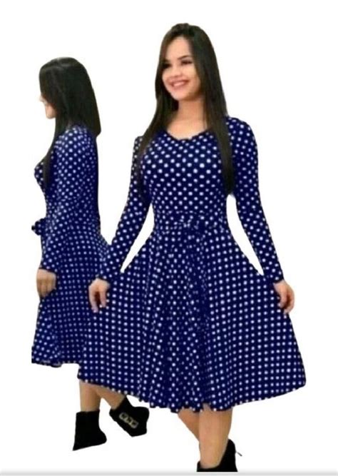 Printed Blue Crepe Polka Dot One Piece Dress Party Wear At Rs 190