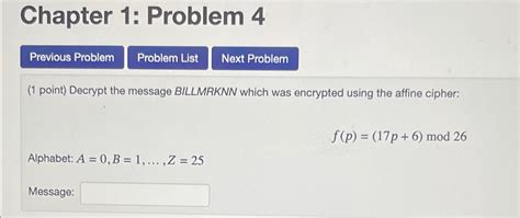 Solved Chapter Problem Point Decrypt The Message Chegg