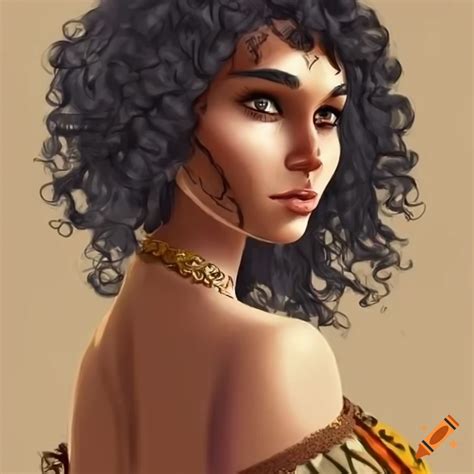 Stylized Portrait Of A Morrocan Woman In Her Twenties Curly Black