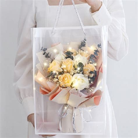 아르띠콜로 Led 비누 꽃다발투명 쇼핑백 특별한 선물 핑크 조화 여자친구 꽃 기념일 생일 졸업 발렌타인 라이프몰