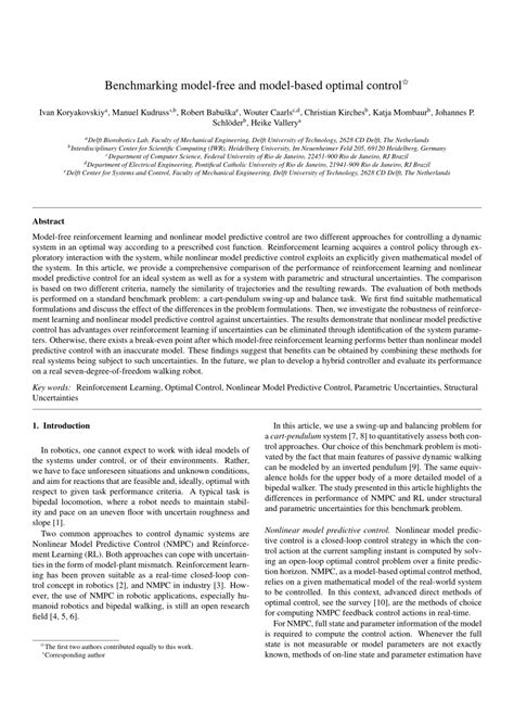 Pdf Benchmarking Model Free And Model Based Optimal Control