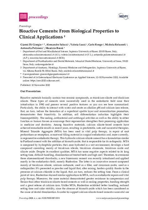 Pdf Bioactive Cements From Biological Properties To Clinical