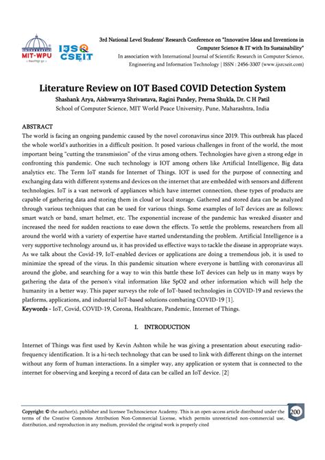 PDF Literature Review On IOT Based COVID Detection System