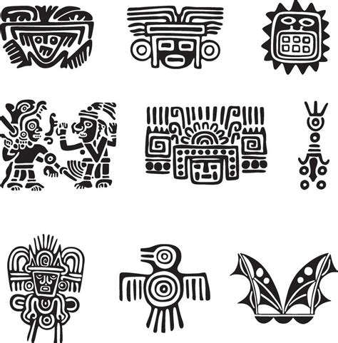 Vector Set Of Monochrome Indian Symbols National Ornament Of Native