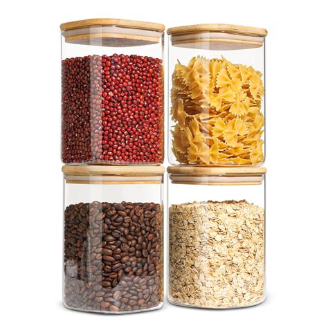 Buy Comsaf Airtight Glass Storage Canister With Wood Lid 37oz Clear