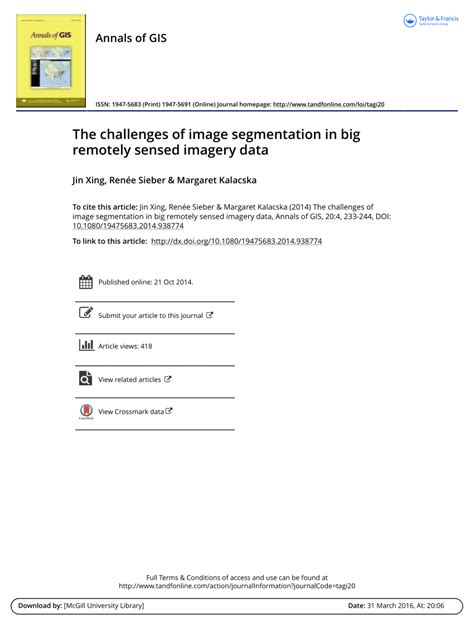 Pdf The Challenges Of Image Segmentation In Big Remotely Sensed Imagery Data