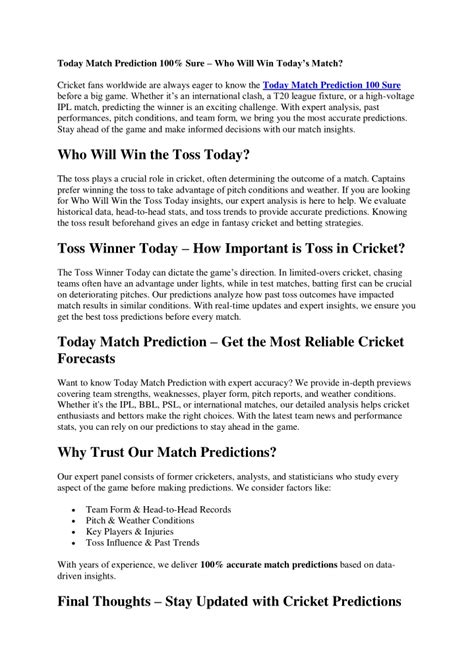 Ppt Today Match Prediction 100 Sure Powerpoint Presentation Free