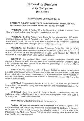 Memorandum Circular No 96 S 2022 Required On Site Workforce In