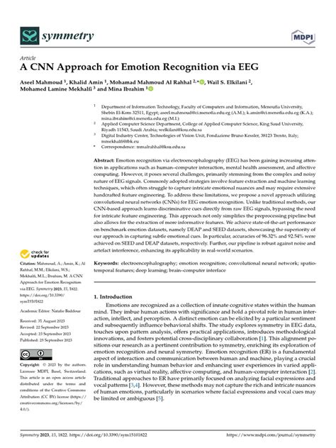 2023 A Cnn Approach For Emotion Recognition Via Eeg Pdf