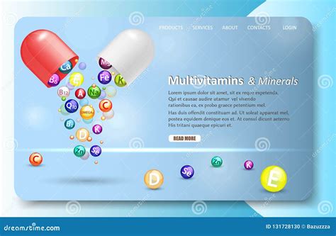 multivitamins and minerals landing page website vector template stock