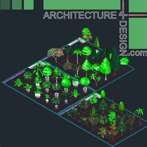Autocad 3d trees and shrubs models DWG file مجله نقش معمار