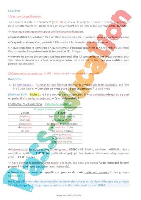 Le Groupe Nominal Ce2 Étude De La Langue Fiche De Préparation Le Groupe Nominal Ce2 Étude De La Langue Fiche De Préparation