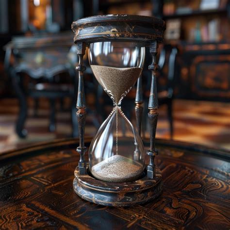Antique Hourglass On Wooden Table Premium Ai Generated Image