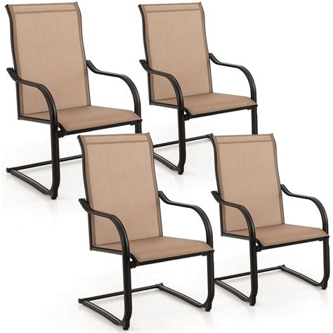 Gymax 4 Piece Patio Dining Chairs C Spring Motion High Backrest Armrest