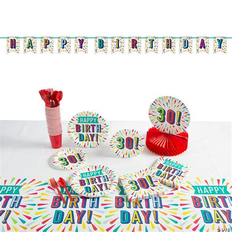 91 Pc 30th Birthday Burst Party Tableware Kit For 8 Guests Oriental