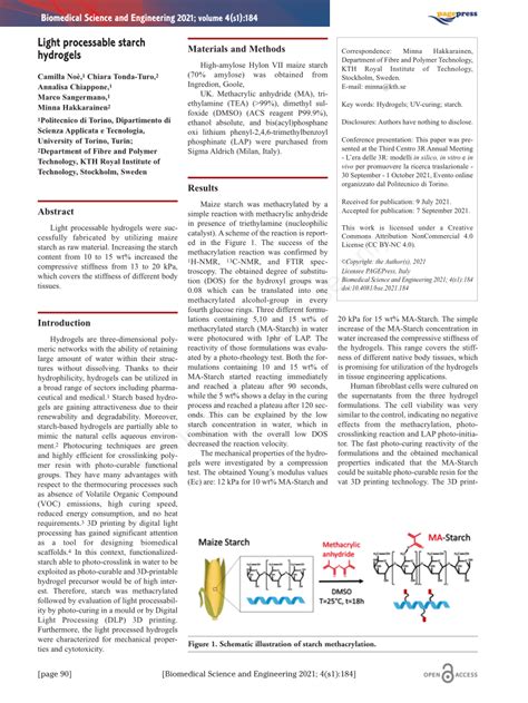 Pdf Light Processable Starch Hydrogels