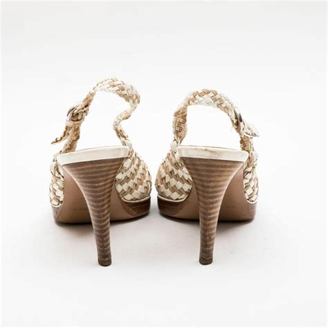 Sergio Rossi High Heels In White Patent Leather Braided In Beige Size