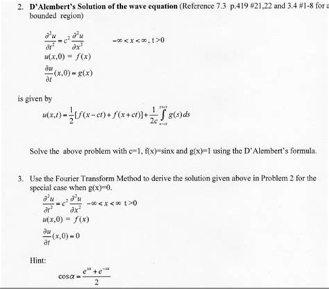 Solved D Alembert S Solution Of The Wave Equation Chegg