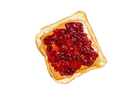 흰 빵 토스트에 땅콩 버터와 젤리 흰색 배경에 고립되어 있습니다 평면도 땅콩 버터와 젤리 샌드위치에 대한 스톡 사진 및 기타 이미지 땅콩 버터와 젤리 샌드위치 설탕