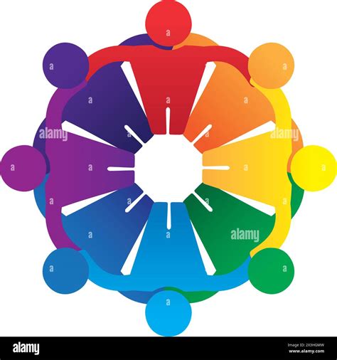 Vibrant Stylized Figures Represent Unity In Diversity Through Teamwork And Collaboration Stock